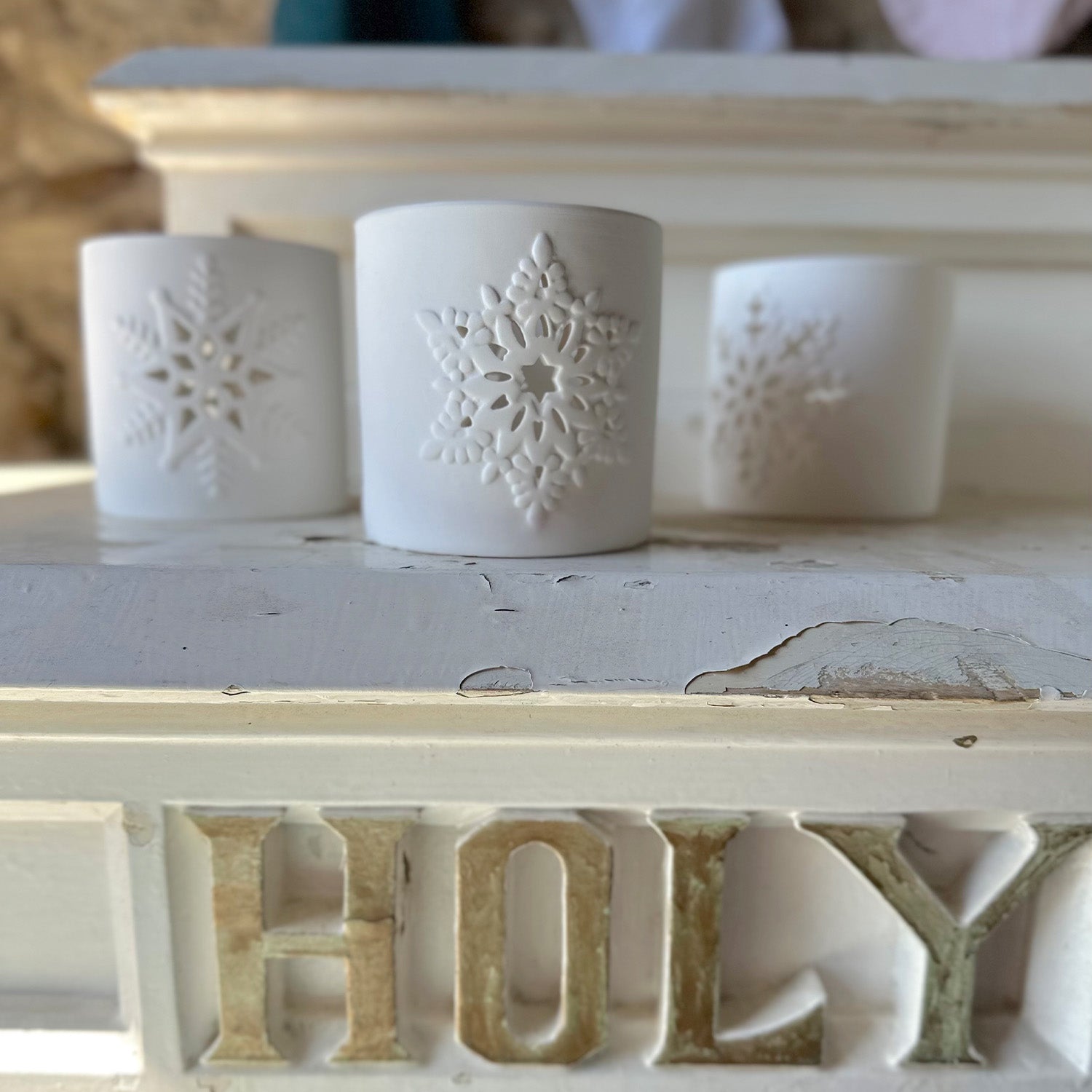 Snowflake Tealight Candle Holders | White Candle Holder Set – Rachel ...