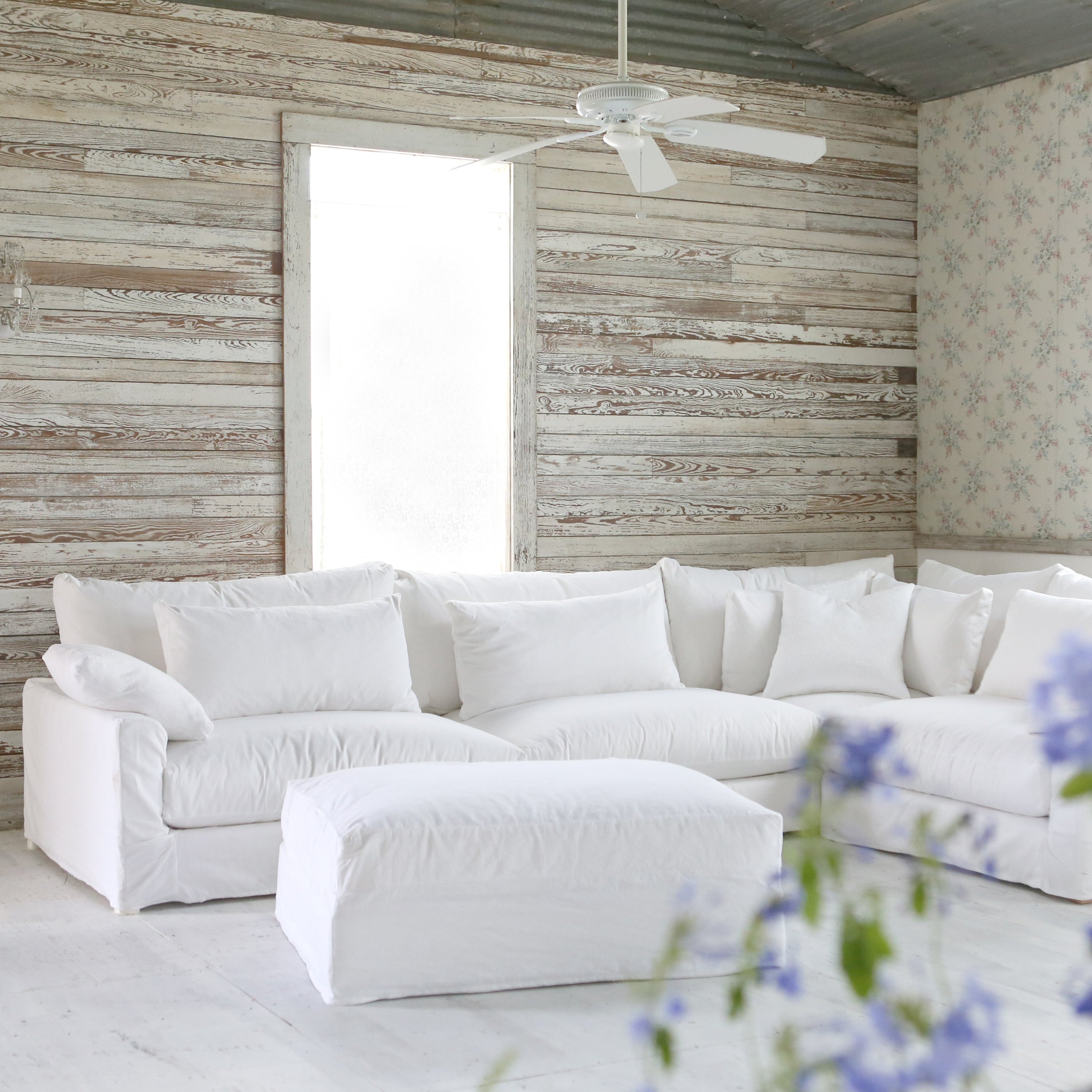 5 Piece White Denim Sectional Sofa | Rachel Ashwell Shabby Chic Couture